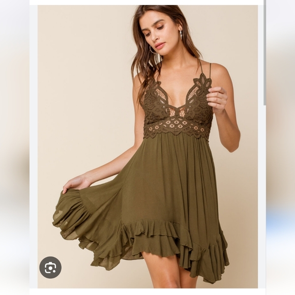 Free People | Dresses | Fp Adella Slip Dress Olive | Poshmark